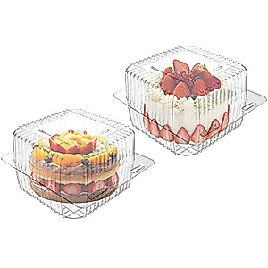 WANBAO 200 PCS 5 x 5 Inch Clear Plastic Take out Containers,Disposable Clamshell Dessert Container with Lid, for Salads, Pasta, Sandwiches