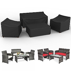 MUTUSHI Patio Furniture Cover Set 4 Piece Outdoor Furniture Cover Waterproof, 420D Heavy Duty Lawn Outdoor Patio Furniture Set Covers -Black