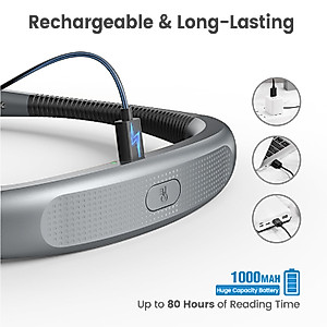 Glocusent LED Neck Reading Light, Book Light for Reading in Bed, 3 Colors, 6 Brightness Levels, Bendable Arms, Rechargeable, Long Lasting, Perfect for Reading, Knitting, Camping, Repairing