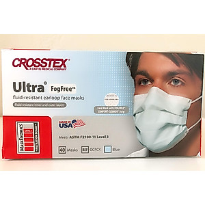 Crosstex Ultra No Fog Earloop Facemasks 40/Box