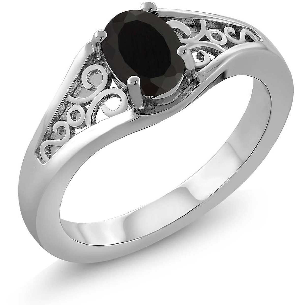 Gem Stone King 925 Sterling Silver Black Onyx Solitaire Ring For Women (0.68 Cttw, Gemstone Birthstone, Oval 7X5MM, Available In Size 5, 6, 7, 8, 9)