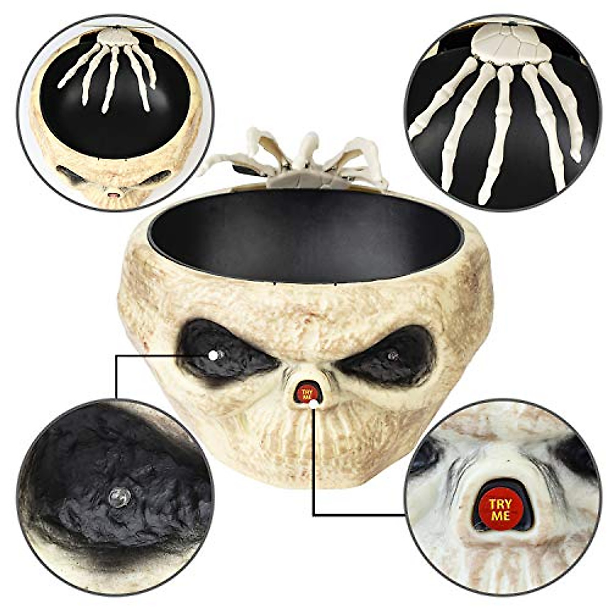 ITART Animated Halloween Candy Bowl Dish with Hand Spooky Decoration Props LED Eyes & Sound for Holloween Decor Treat or Trick Party Bar Table Decor