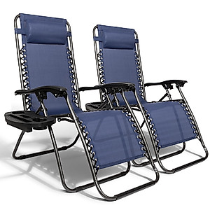 Bonnlo Infinity Zero Gravity Chair, Outdoor Lounge Patio Chairs with Pillow and Utility Tray Adjustable Folding Recliner for Deck,Patio,Beach,Yard Pack 2 (Blue)