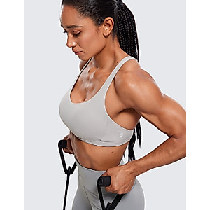 CRZ YOGA Women's Strappy Sports Bra - Criss Cross Back Padded Medium Support Wireless Bra Sexy Workout Yoga Bra Dark Chrome Small