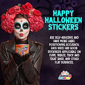 Halloween Sticker Roll 1.5 Inches - 200 Pcs Cute Halloween Stickers for Kids, Toddlers and Adults - 6 Designs Happy Halloween Stickers Bulk Suitable for Party Decors, Arts and Crafts and Goodie Bags