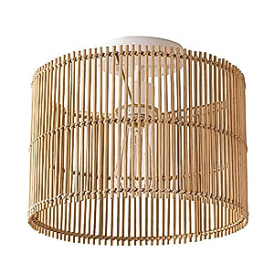 Globe Electric 65901 1-Light Flush Mount Ceiling Light, Matte White, Natural Bamboo Shade, Bulb Not Included
