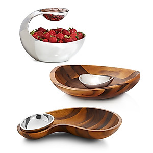 nambe Scoop Server | Two-Tiered Chip and Dip Bowl | Cold & Hot Appetizer Serving Bowl | Made of Metal Alloy | 11 x 8 Inch | Designed by Wei Young (Silver)