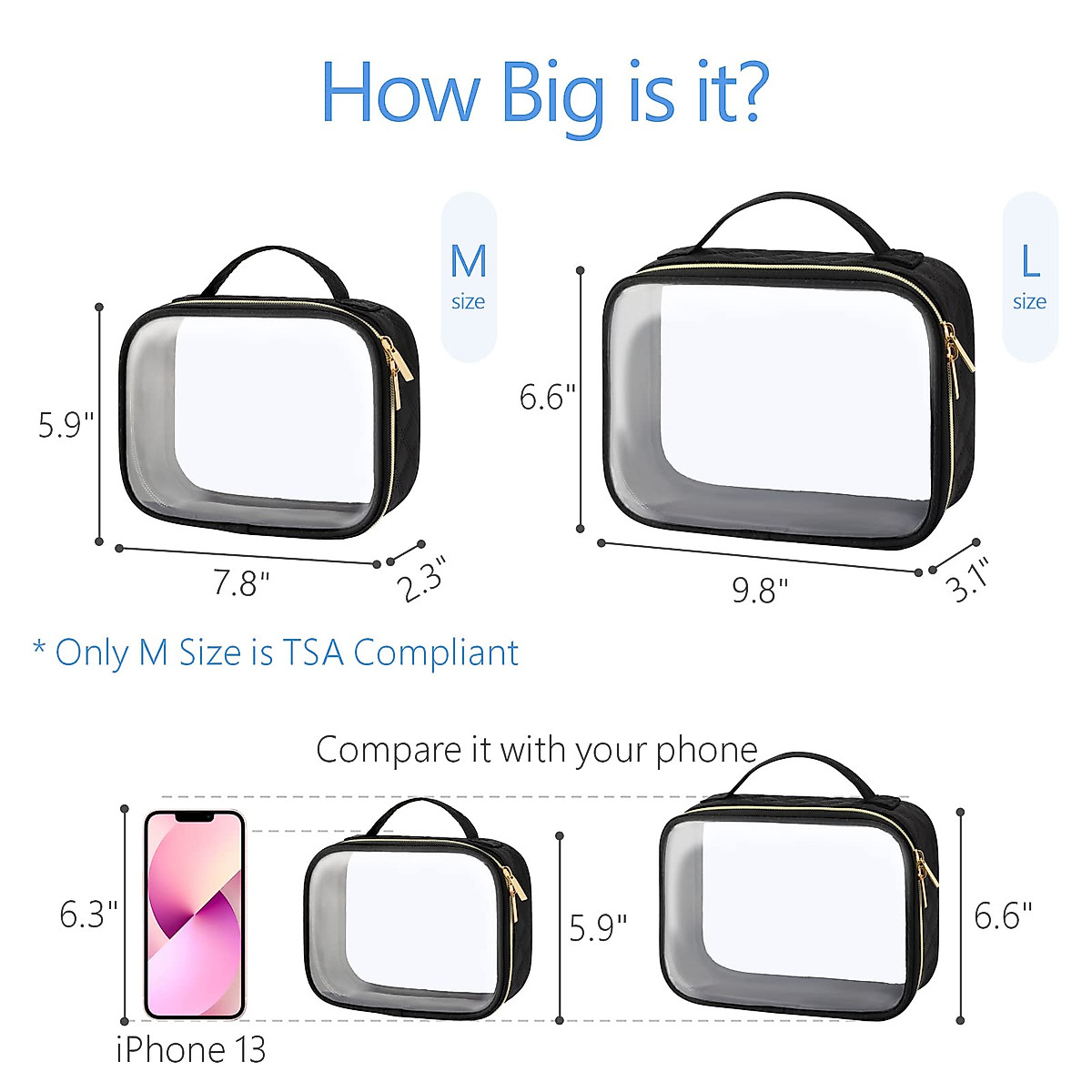 PACKISM Clear Makeup Bags - TSA Approved Toiletry Bag with Handle Large Opening, Clear Toiletry Bags for Traveling Travel Essentials, Clear Travel Bags for Toiletries, Black