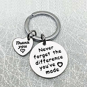 YALLNASL Coworker Leaving Retirement Keychain Gifts for Women Men Never Forget the Difference You've Made Keyring for Colleague Co-worker Going Away Appreciation Gift