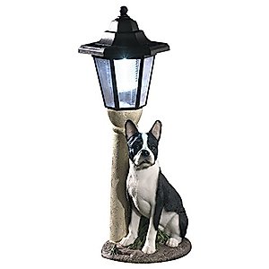 Bits and Pieces-Solar Boston Terrier Lantern-Solar Powered Garden Lantern - Resin Dog Sculpture with LED Light