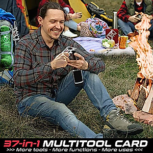 37-in-1 Credit Card Tool Gift Set. EDC Silver Multitool Card with Multifunction Tools & Accessories. Perfect Stocking Stuffer Gifts for Men, Dads, Husbands, HandyMen, Do It & Yourselfers