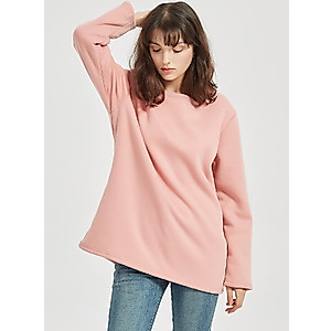 PEHMEA Women's Girls Warm Sherpa Lined Crewneck Pullovers Fleece Sweatshirt Tops (Pink, Medium)