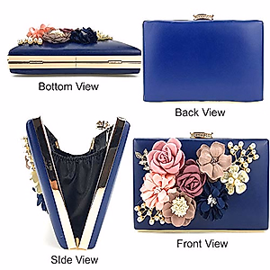 AMAZE Flower Clutch Purse for Women Floral Evening Bags for Wedding Bride Formal Party (Navy Blue)