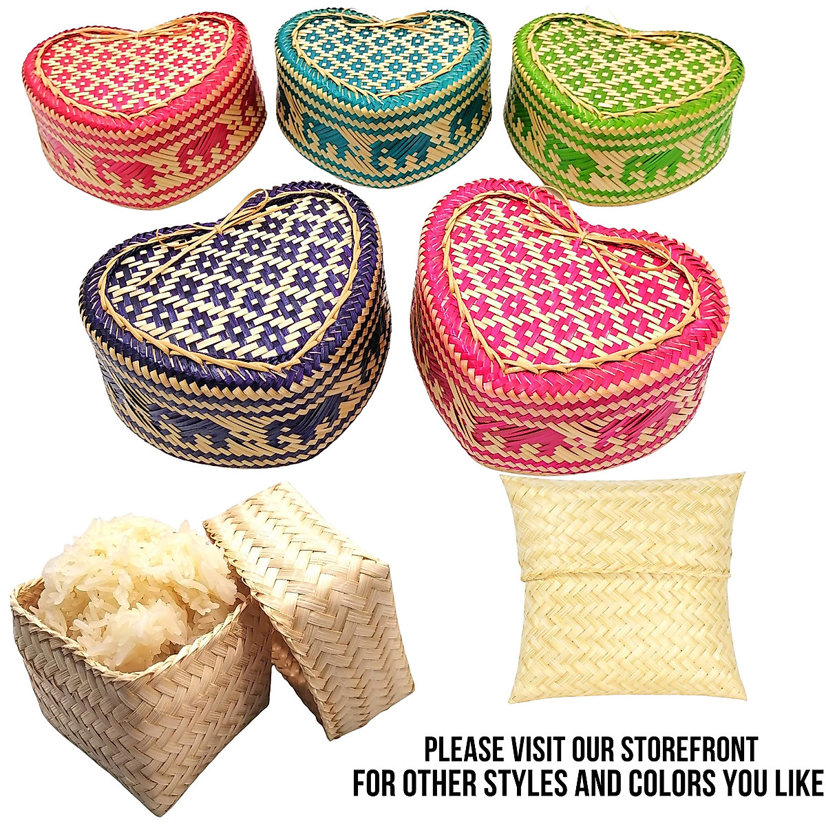 Bamboo Sticky Rice Serving Basket 6.5 x 5.5 Inch, Kratip, Intricately Woven Container, Cylinder-Shaped with a Lid, Thailand Handmade, Original Natural Bamboo Color (Original Natural Bamboo Color)