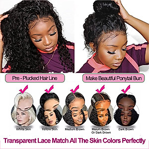 TIANTAI Transparent HD 13x4 Lace Front Wigs for Black Women Pre Plucked with Baby Hair Brazilian Virgin Human Hair Glueless Deep Wave Lace Front Wigs Natural Color (18inch)