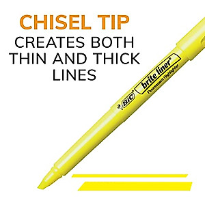 BIC Brite Liner Highlighters, Chisel Tip, Yellow Highlighters, 12-Count, For Broad Highlighting or Fine Underlining