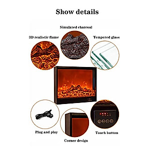 Fireplace Grate Electric Fireplace, Recessed Electric Fireplace with Realistic Fire Effects, Decorative Electric Fireplace, Touch Control Panel, Remote Control, Black Fireplaces for Living Room ( Colo