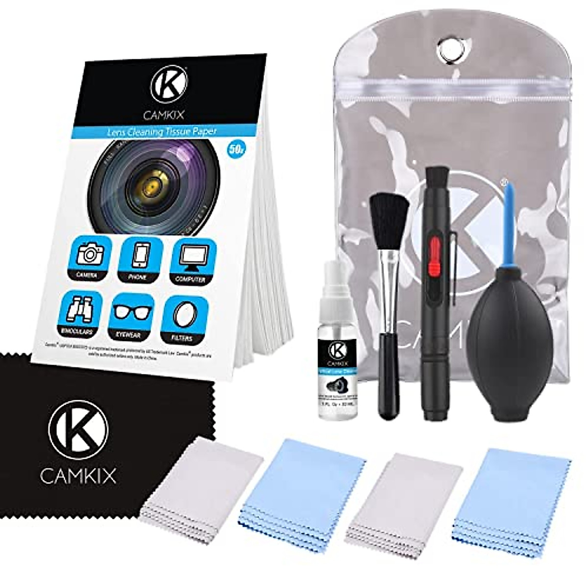 Professional Camera Cleaning Kit for DSLR Cameras (Canon, Nikon, Pentax, Sony) including 1 Double Sided Lens Cleaning Pen / 1 Bottle of Alcohol Free Optical Lens Cleaning Fluid / 1 Booklet of 50 Sheet