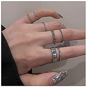 ZZ ZINFANDEL Gothic Punk Chain Finger Rings Set, 17PCS Adjustable Stackable Vintage Silver Rings for Women Men,Happy Cross Butterfly Knuckle Rings (Silver)