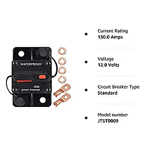 150 Amp Circuit Breaker,with Manual Reset,Waterproof, 12V-48V DC, 30-307A,for Car Marine Trolling Motors Boat ATV Manual Power Protect for Audio System Fuse (JTST0009)