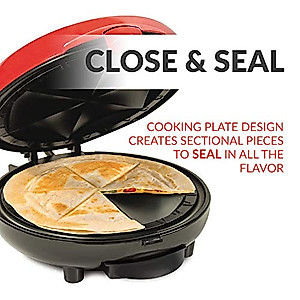 Nostalgia Taco Tuesday Deluxe 8-Inch 6-Wedge Electric Quesadilla Maker with Extra Stuffing Latch, Red