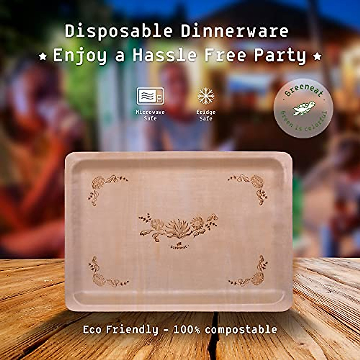 Greeneat Disposable Eco-Friendly Compostable Plates Set For Birthdays Events Party, Sturdy & Heavy Duty (XXL)
