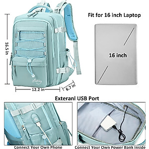 Travel Backpack for Women Girls 15.6 Inch Laptop Backpacks with USB Port Carry on Backpack Flight Approved Large School Bag College Bookbags Outdoor Sports Hiking Rucksack Casual Daypack (Green)