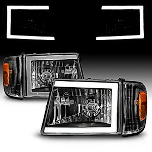 AmeriLite for 1998-2000 Toyota Tacoma 4WD Pickup LED Tube Black Reaplcement Headlights + Corner Light Set - Passenger and Driver Side