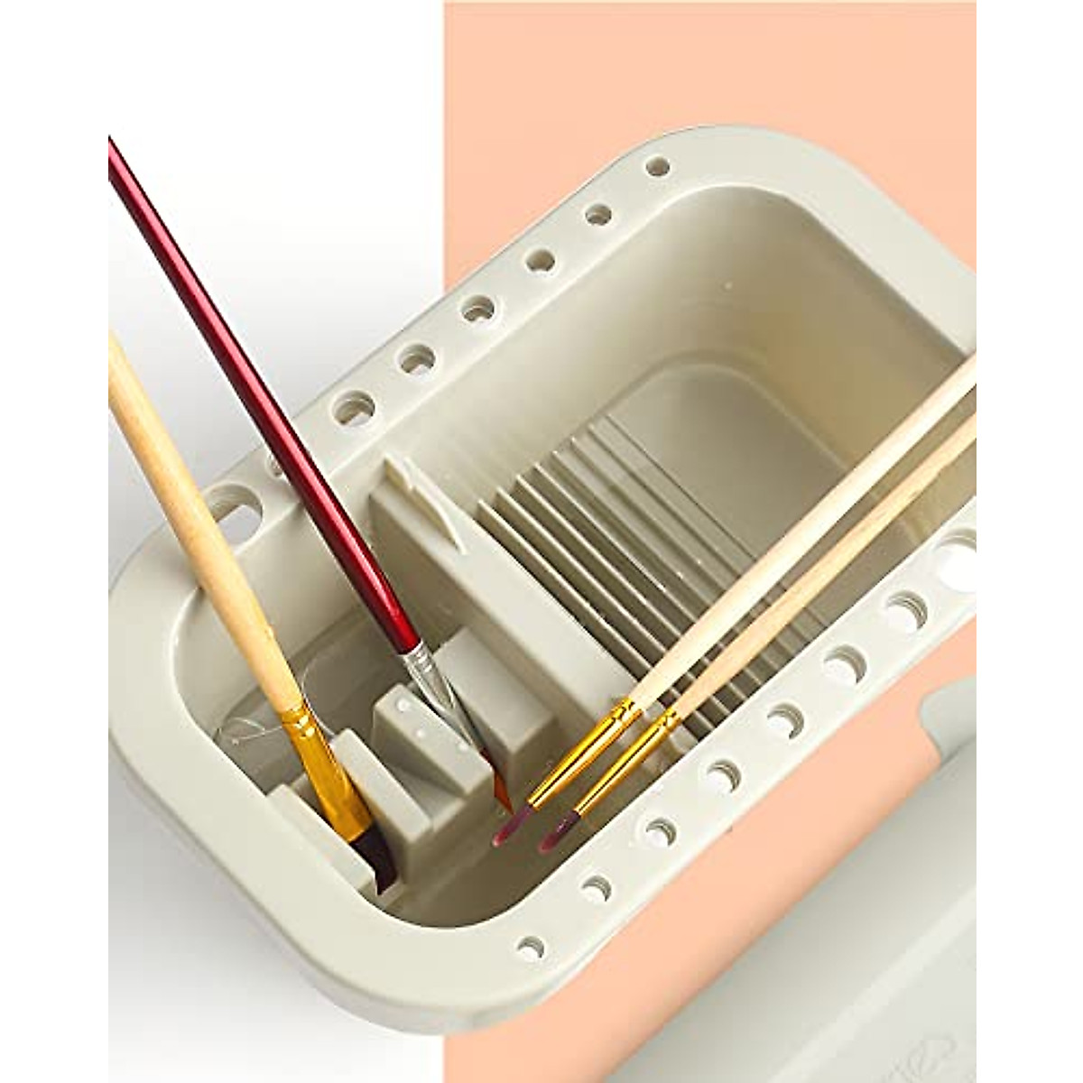 Artist Brush Basin Multifunction Paint Brush Tub with Brush Holder Suitable for Acrylic and Watercolor Painting （Large）