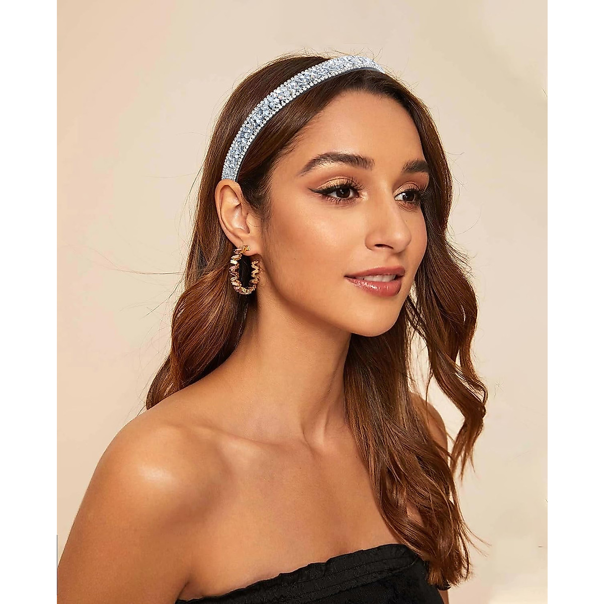 Wecoe Rhinestone Headband Women Silver Grey Comb Headband with Teeth Bling Sparkly Beaded Headband Non Slip Fashion Hair Band Birthday Holiday Homecoming Hair Accessories For Women Girls Gifts