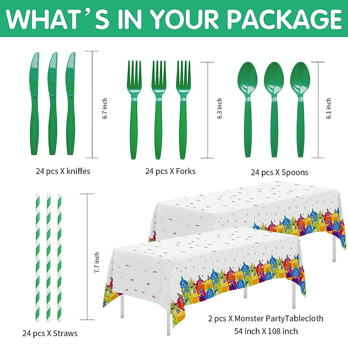 Xigejob Monster Birthday Party Supplies - Monster Party Decorations Tableware, Plate, Cup, Napkin, Tablecloth, Cutlery, Monsters Theme 1st 2nd 3rd Birthday Baby Shower Decorations Dinnerware| Serve 24