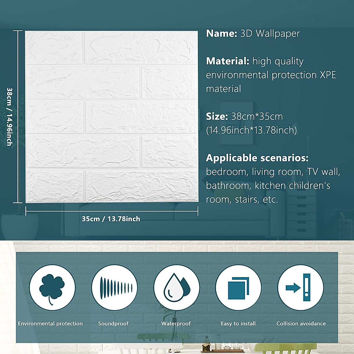 Sodeno 20 PCS White 3D Wall Panels, 29 sq.feet Coverage, Printable Wallpaper Sticker with Self-Adhesive Waterproof Brick PE Foam Wall Panels Peel and Stick for Interior Wall Decor, Home Decoration