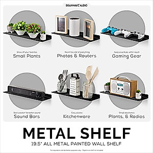 BRAINWAVZ 19.5" Floating Metal Wall Shelf for Books, Organizer, Speakers, Plants, Cameras, Books, Decor Display, Storage, Routers & More Wide Universal Holder Shelf (Black)