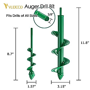 VUDECO Garden Auger Drill Bit for Planting 2 PCS, Bulb Planter Tool, Auger Post Hole Digger, Easy Garden Drill Auger Bit Planting, Spiral Drill Bit, Earth Planting Auger for Cordless Drill - Green