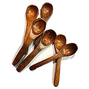 Handmade Wooden teaspoon Set of 6 spoon of 4 inches Wood coffee tea salt sugar spices Spoons for Eating Mixing Stirring Eco Friendly Table Spoon