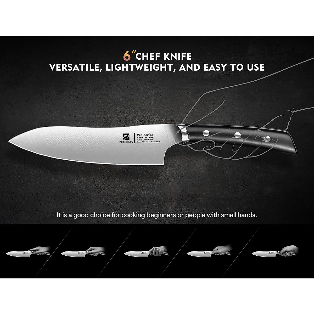 Piklohas Kitchen Knife Set, 3 Piece German High Carbon Stainless Steel Professional Chef Knife, Nakiri Knife, Bird Knife, Razor Sharp Cutting Knife With Forged Ergonomic Handle Elegant Gift Box