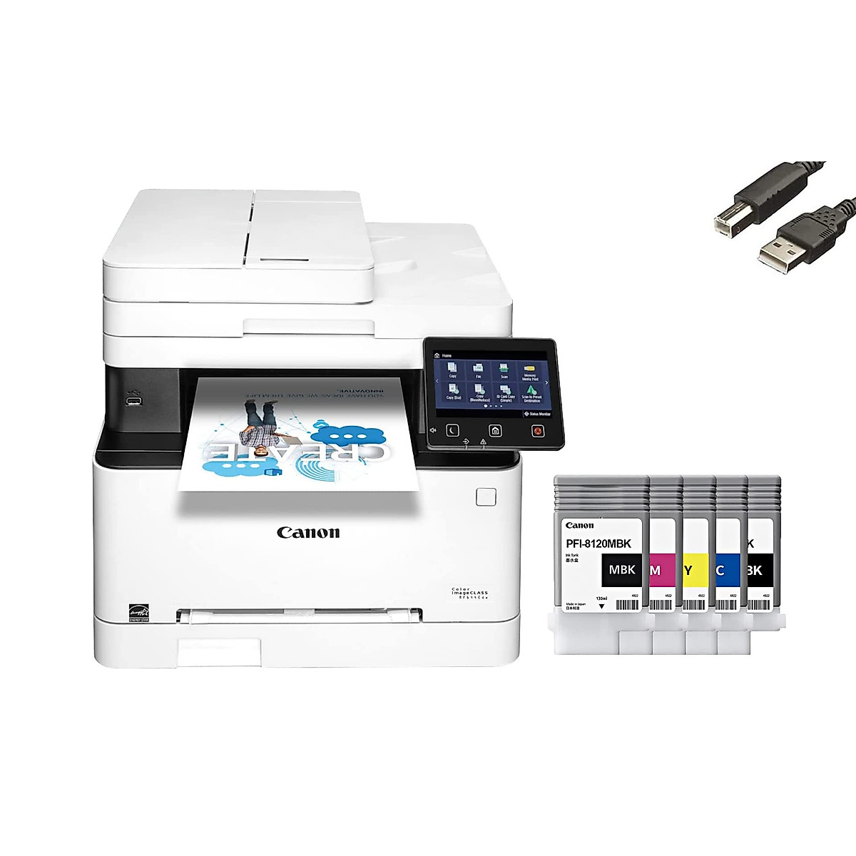 Canon imageCLASS MF644Cdw Wireless Laser All-in-One Color Printer, Print Scan Copy Fax, Automatic Duplex Document Feeder, 22 ppm, 600 x 600 dpi, Works with Alexa, Bundle with JAWFOAL Printer Cable.