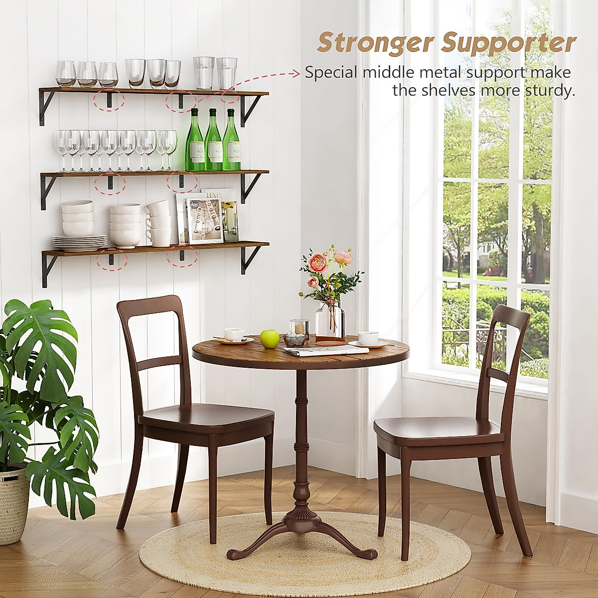 Forbena Large Floating Shelves for Wall 48 Inches Long Set of 3, Rustic Wood Wall Bookshelf for Bedroom Books, Wooden Wall Shelves for Living Room Laundry Closet Kitchen Storage (Dark Brown)