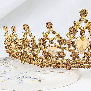 AOPRIE Artemis Tiaras and Crowns for Women Champagne Gold Princess Tiara for Little Girls Crystal Hair Accessories for Wedding Prom Bridal Birthday Party Halloween Costume Christmas Gifts