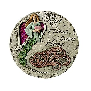 Comfy Hour 10" Concrete Angel Home Sweet Home Garden Stepping Stone for Outdoor Garden Decoration, Multicolor, Spring in Garden Collection