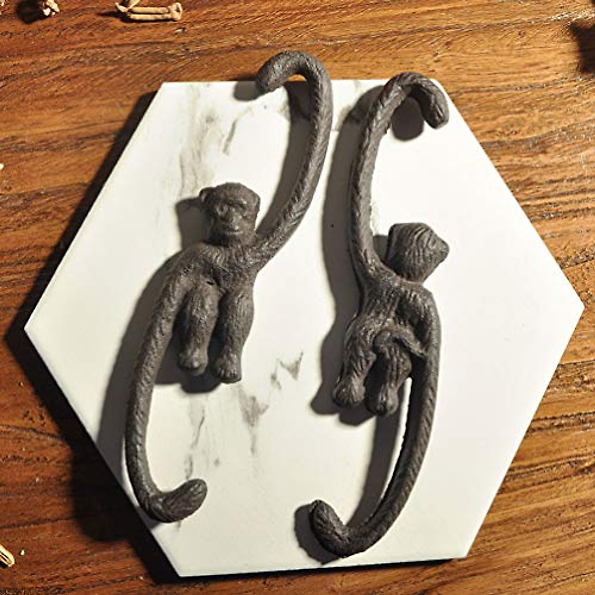 DOITOOL Cast Iron Large S Hooks Heavy Duty Monkey Gibbon Hooks Decorative Gardening Plant Hooks Door Wall Hanging Hats Organizer