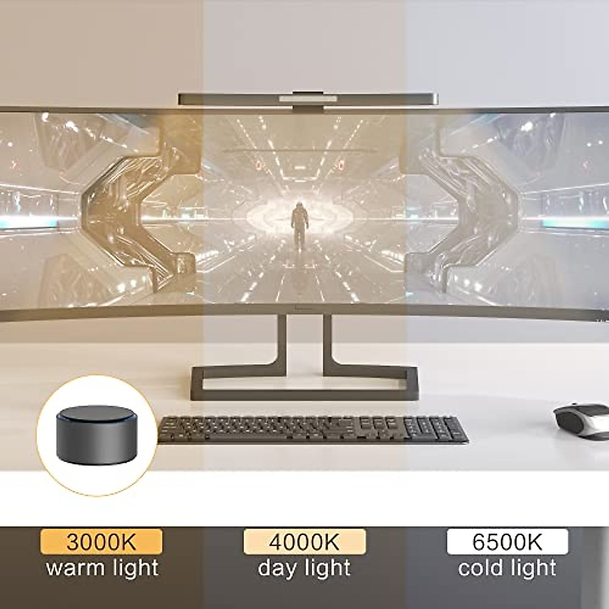 ONWAY Curved Monitor Light Bar with Wireless Remote,Monitor Light Bar with Auto-Dimming and Camera Base,Applicable to all screens. No Screen Glare,for Home and Office