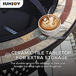 Sunjoy 40 in. Fire Pit for Outside, Patio Outdoor Round Wood Burning Firepit Table with Mesh Spark Screen and Fire Poker