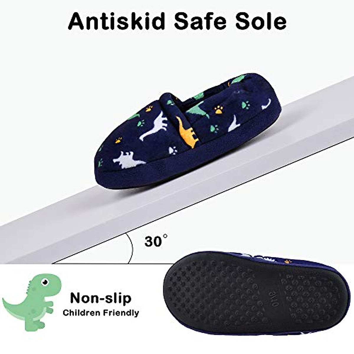 FUPPIA Boys Slippers for Kids Cozy Lining Bedroom Shoes Elastic Heel Dark Blue Size 4 5 US