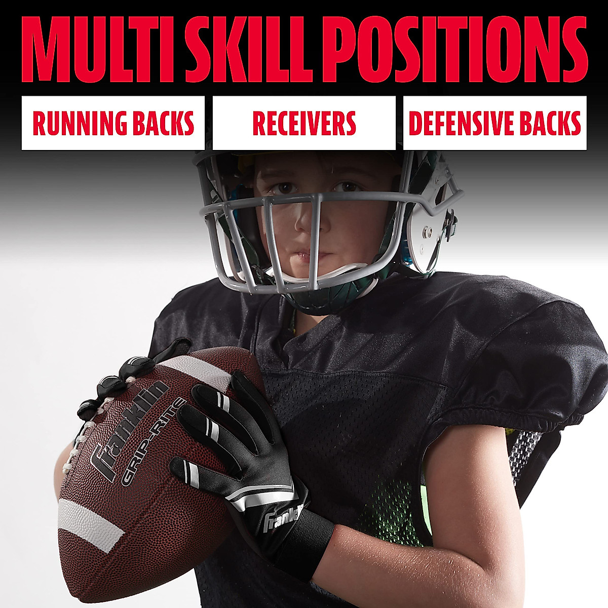 Franklin Sports Youth Football Receiver Gloves - Shoktak Youth Gloves - Kids Football Receiver Gloves - High Grip Football Gloves for Kids - Black - Youth Medium