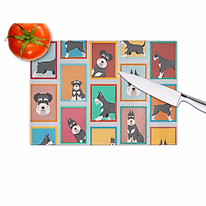 Caroline's Treasures MLM1145LCB Lots of Black and Silver Schnauzer Glass Cutting Board Large Decorative Tempered Glass Kitchen Cutting and Serving Board Large Size Chopping Board