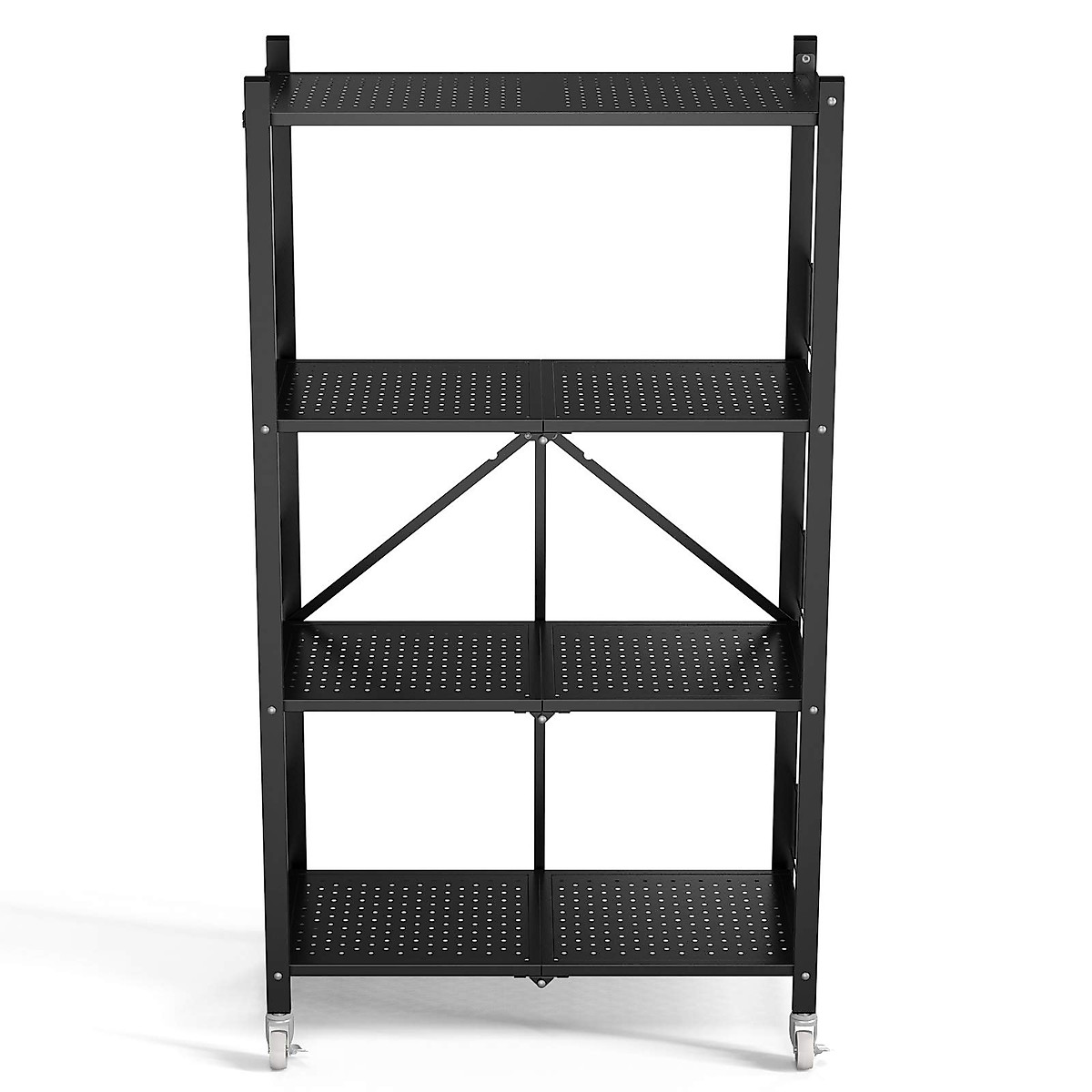 GLANDU 4-Shelf Collapsible/Foldable Heavy Duty Shelving Unit, Steel Organizer Wire Rack with Wheels, Rolling Cart, Home Kitchen Laundry Closet Storage(4-Tier)