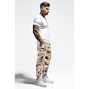 GINGTTO Men's Convertible Outdoor Hiking Pants Slim Fit Tactical Pants for Men Stretch Joggers Golf Travel Pants Camo Khaki 38