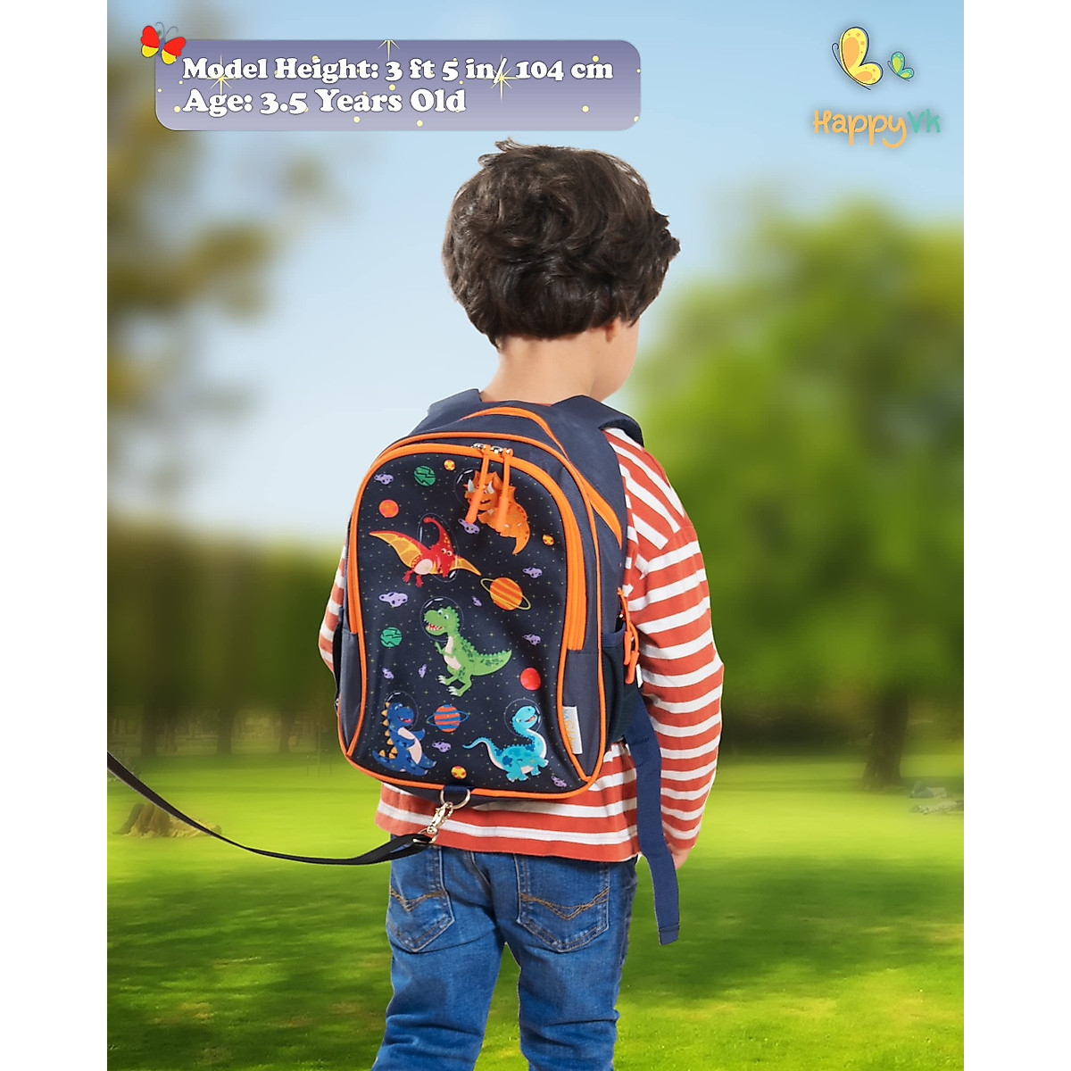 HappyVk- Backpack with Leash for Kids-Anti Lost Walking Toddler Leash-Dinosaur design-for 1-4 Years Old Boys, Girls