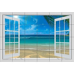 Seascape Tile Mural Backsplash - Paradise Beach II by David Miller Ceramic Kitchen Shower Bathroom (36" x 24" - 6" Tiles)